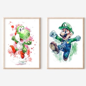 6 Super Mario Posters - Watercolor Mario Wall Art, Prints for Kids ...