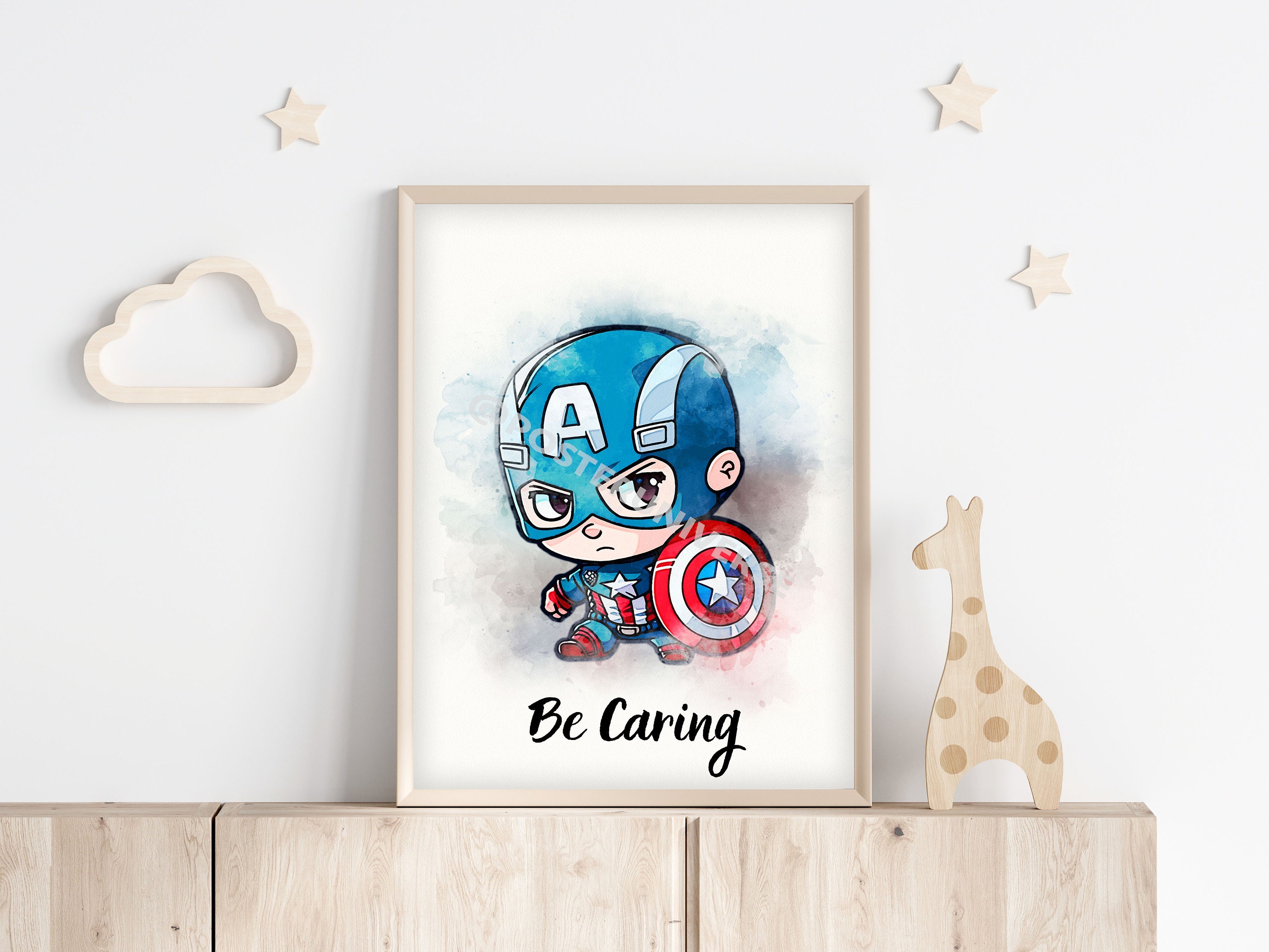 6 Cute Superhero Wall Art - Watercolor Poster Set, Kids Room Decor ...
