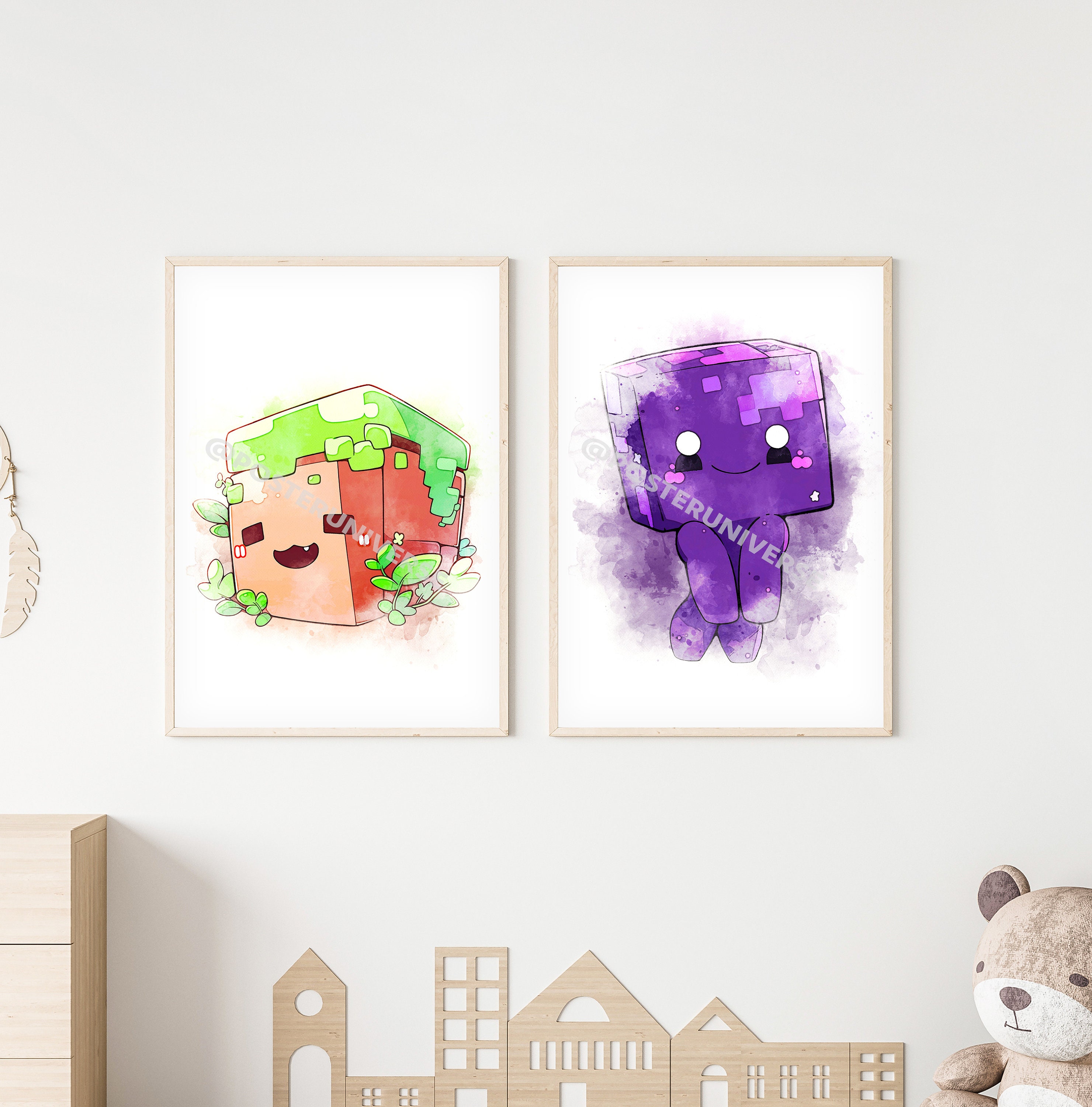 Set of 6 Minecraft Posters Watercolor Painting, Kids Decor, Kids Room ...
