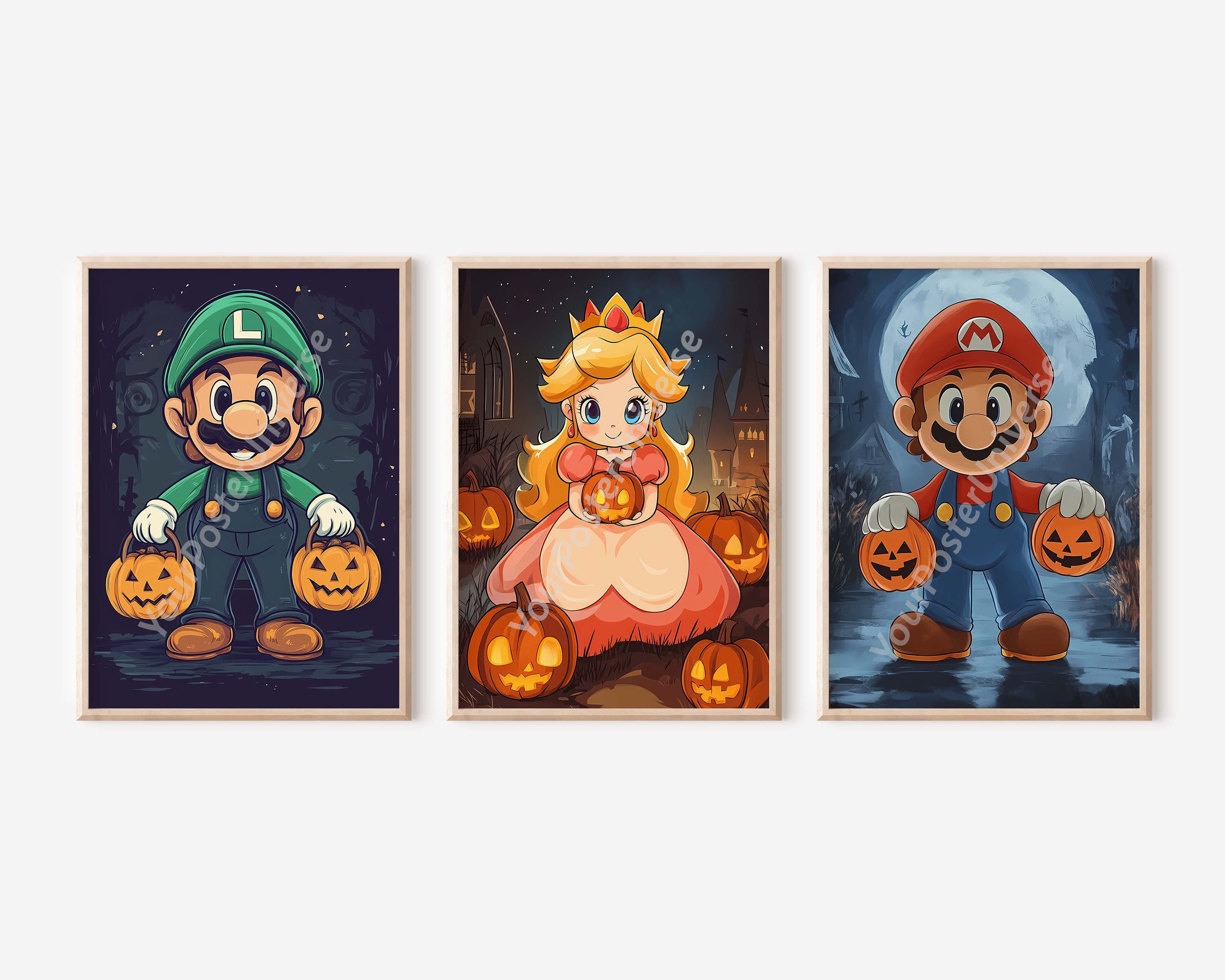 Set of 3 Halloween Super Mario Poster - Halloween Wall Art, Halloween ...
