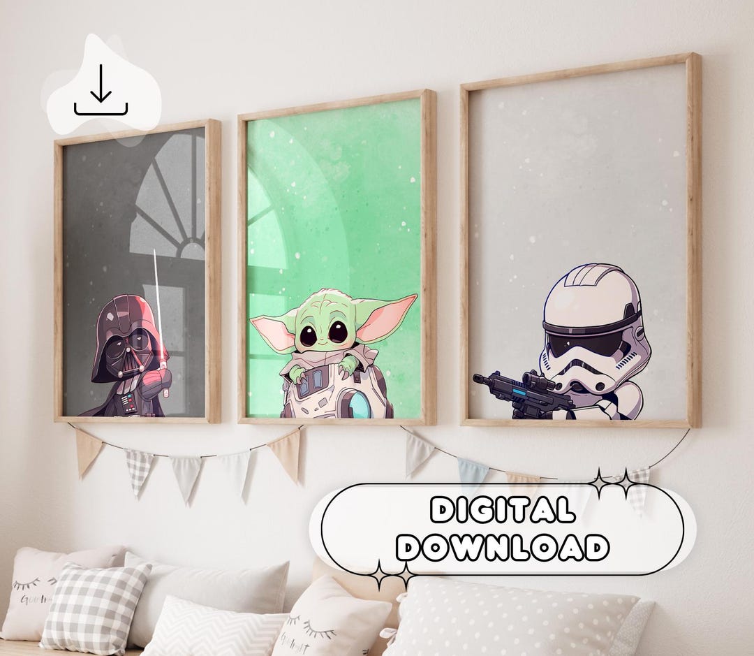 Set of 3 Cartoon Star Wars Posters - Star Wars Clipart, Digital Print ...