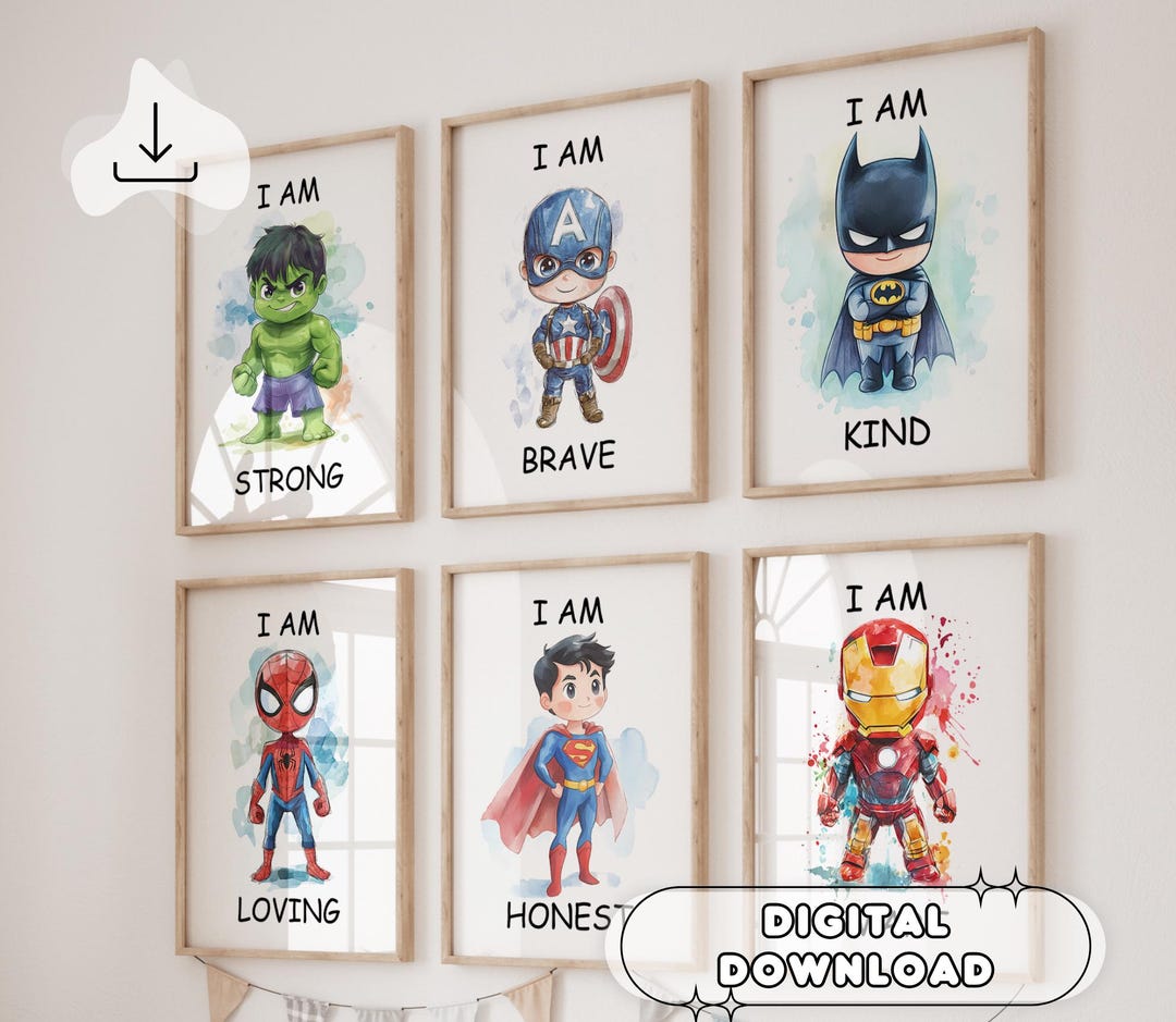 Set of 6 Superheroes "i Am" - Wall Decor, Kids Room Decor, Boys Room ...