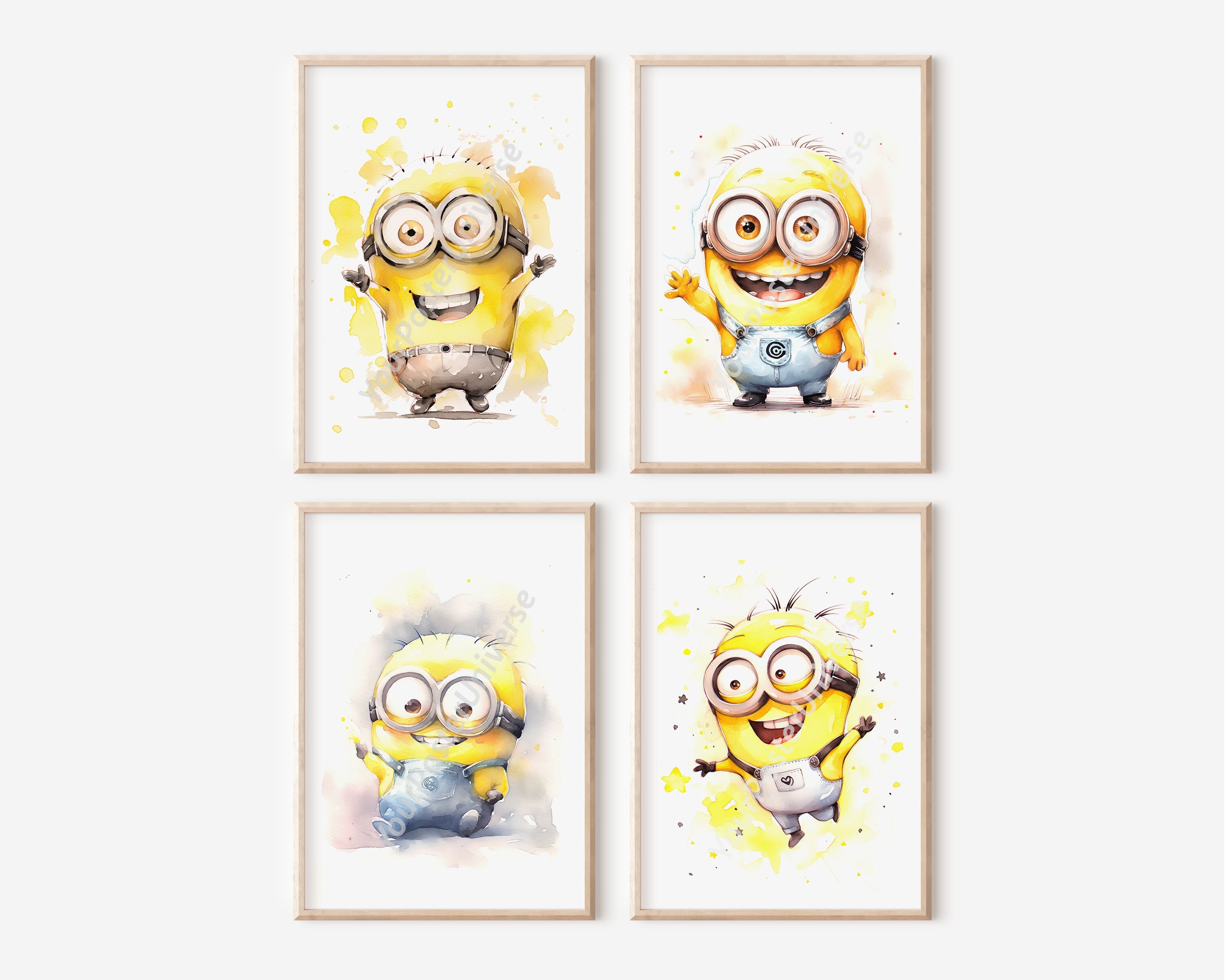 Set of 4 Cute Watercolor Minions Wall Decor, Minions Poster, Wall Decor ...