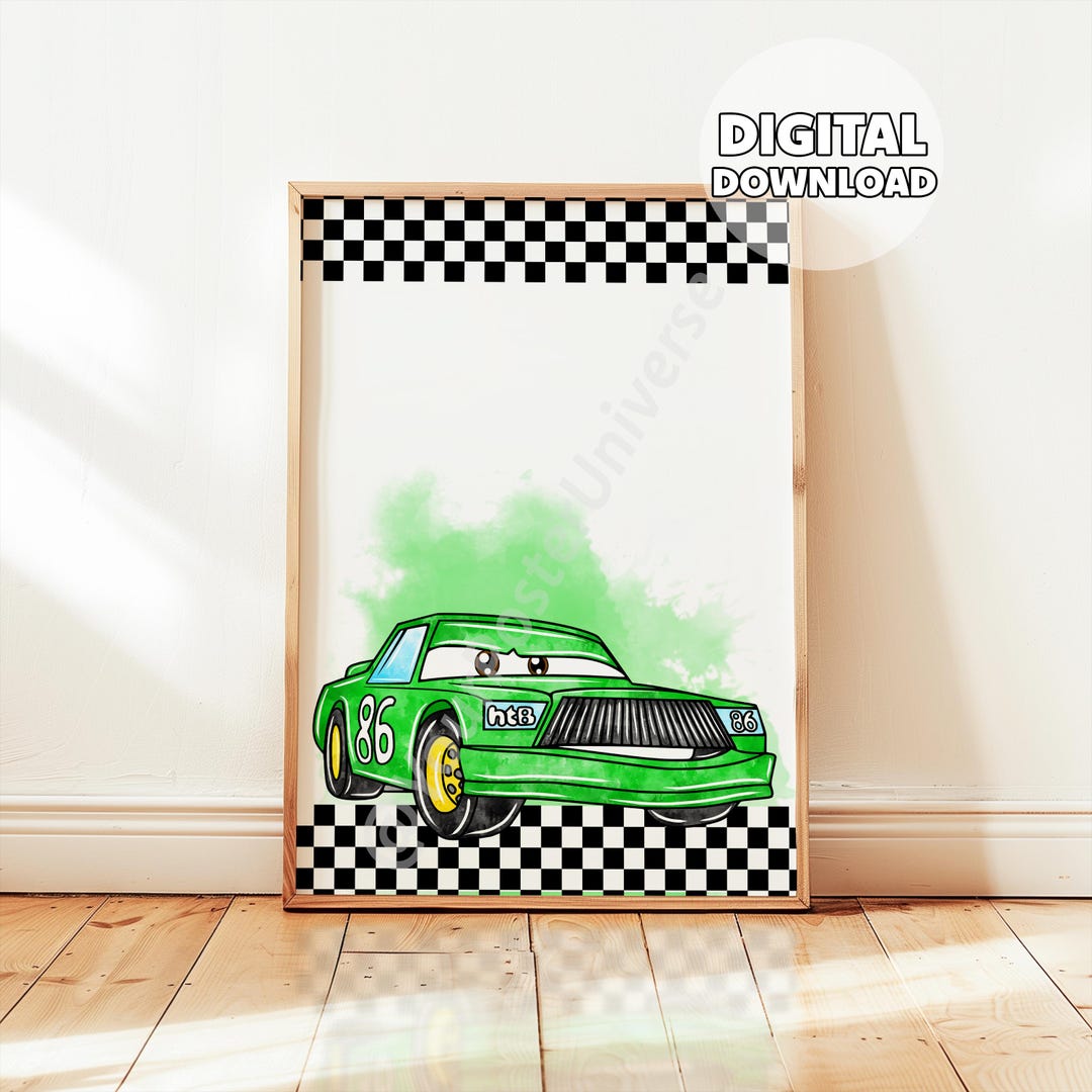 Watercolor Lightning Mcqueen Poster, Chick Hicks Mack Wall Art, Nursery ...