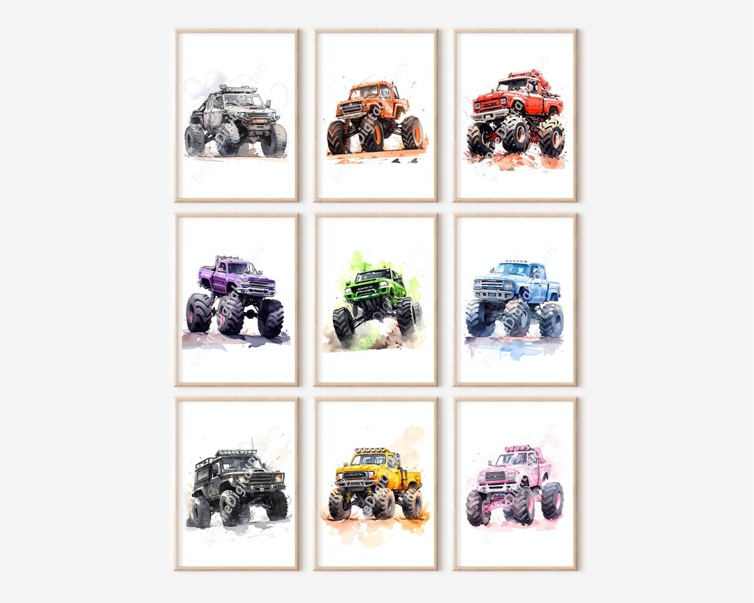 Set of 9 Monster Truck Posters - Wall Decor, Boys Room, Monster Truck ...