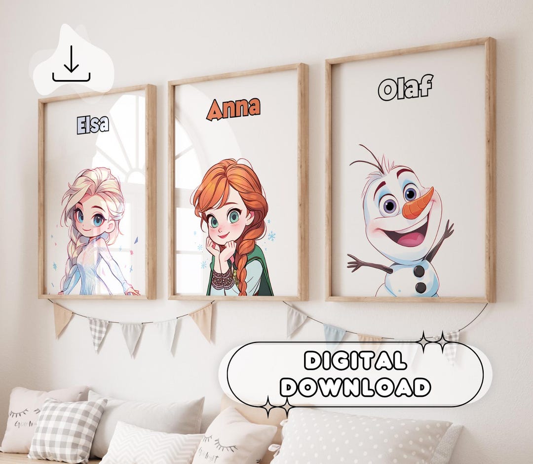 Set of 3 Frozen Posters - Frozen Wall Art, Kids Room Decor, Nursery ...