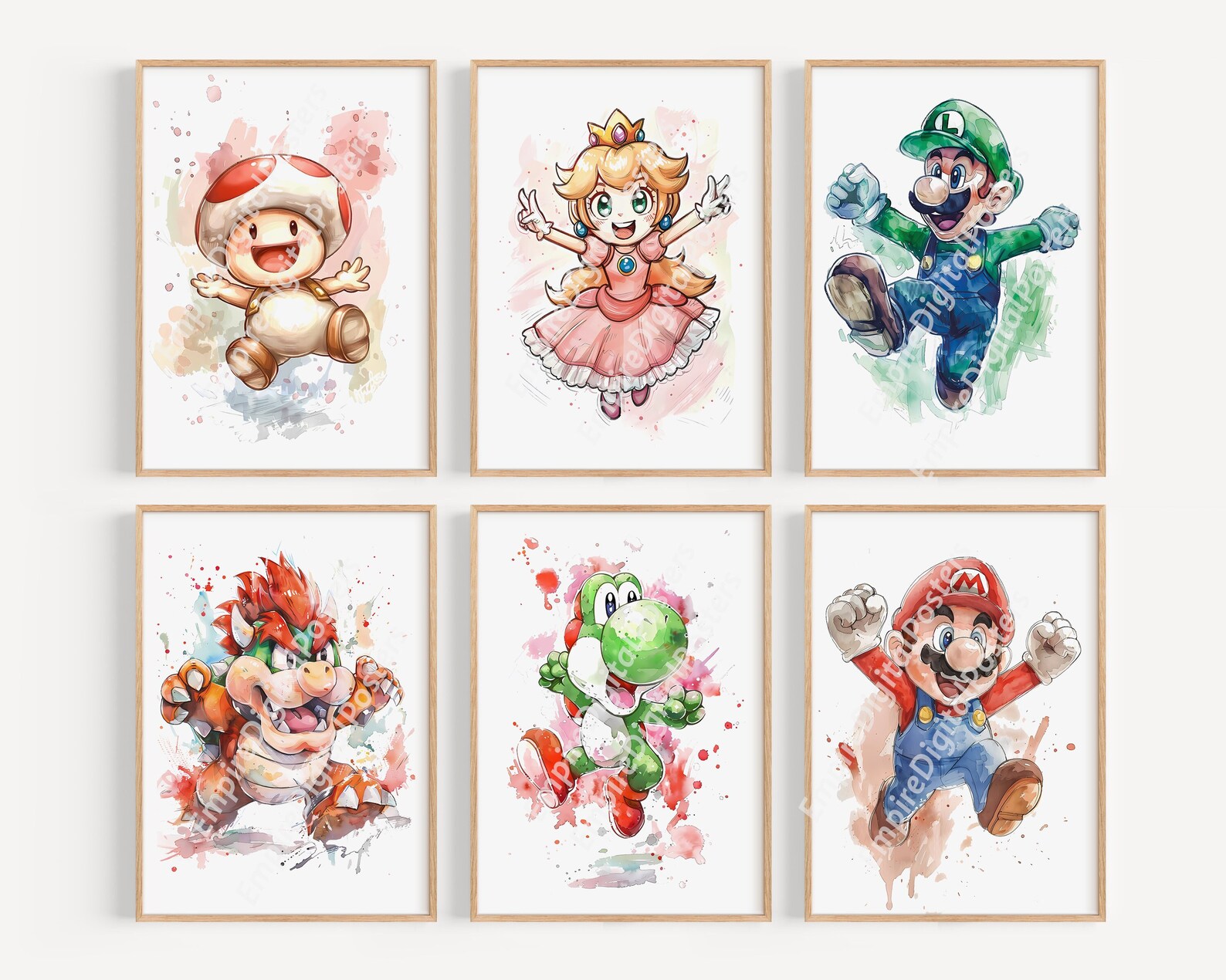 6 Super Mario Posters Watercolor Mario Wall Art, Prints for Kids, Mario ...