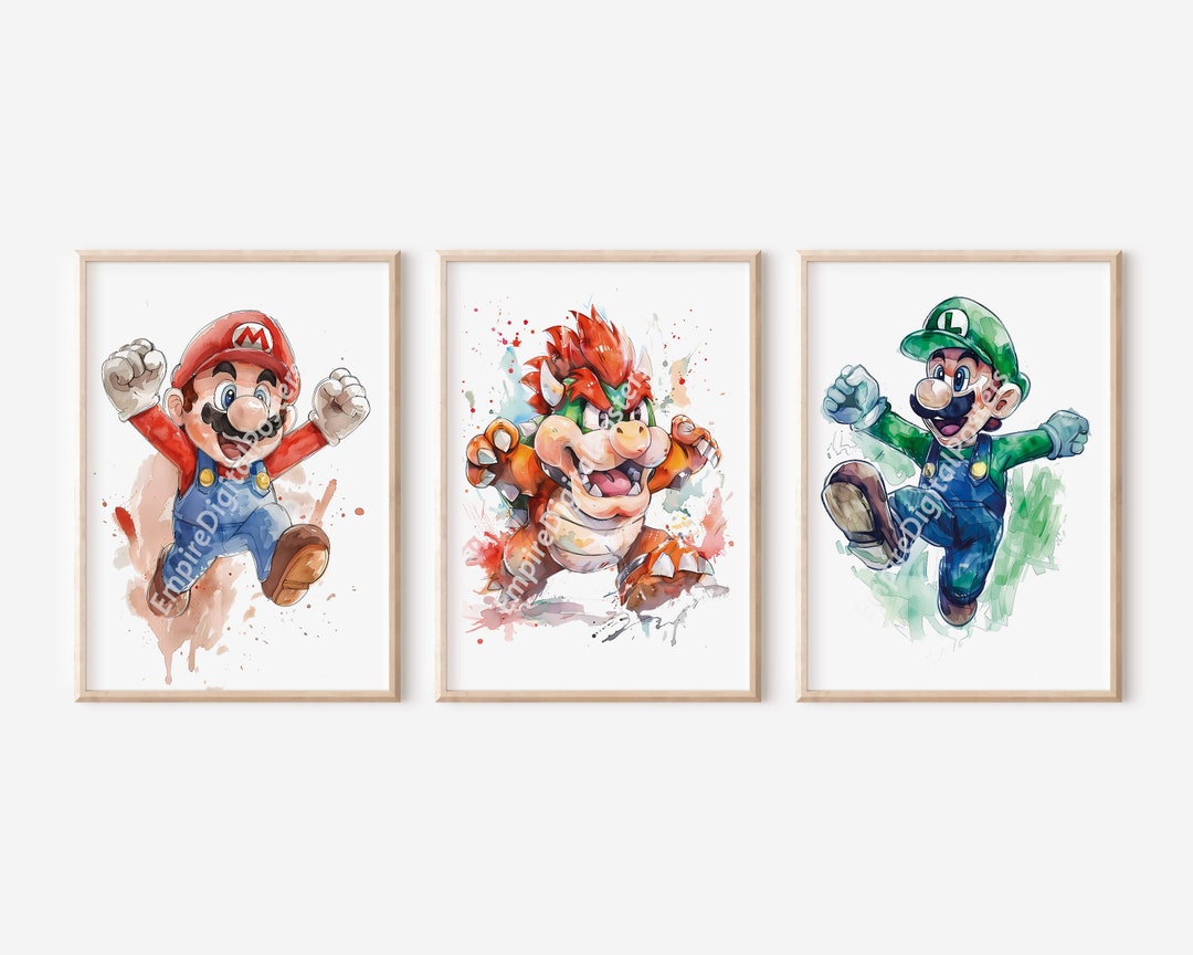 Set of 3 Drawing Super Mario Wall Art - Mario and Luigi, Mario Posters ...