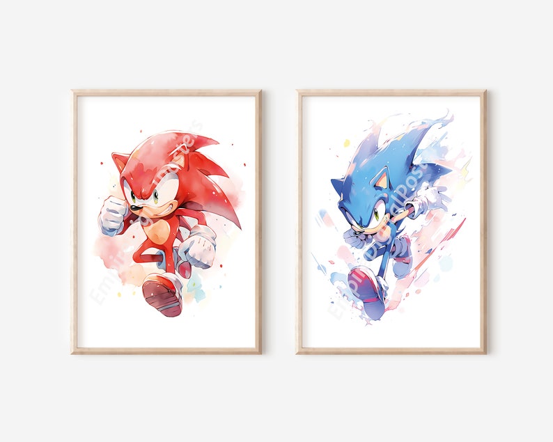Gentle Watercolor Sonic Poster Set - Digital Print, Kids Room Decor ...