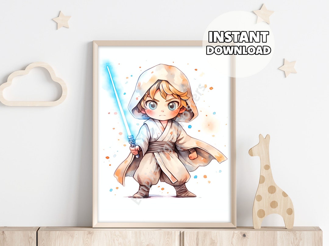 Cute Drawing Luke Skywalker Poster Star Wars Wall Art, Nursery Decor ...