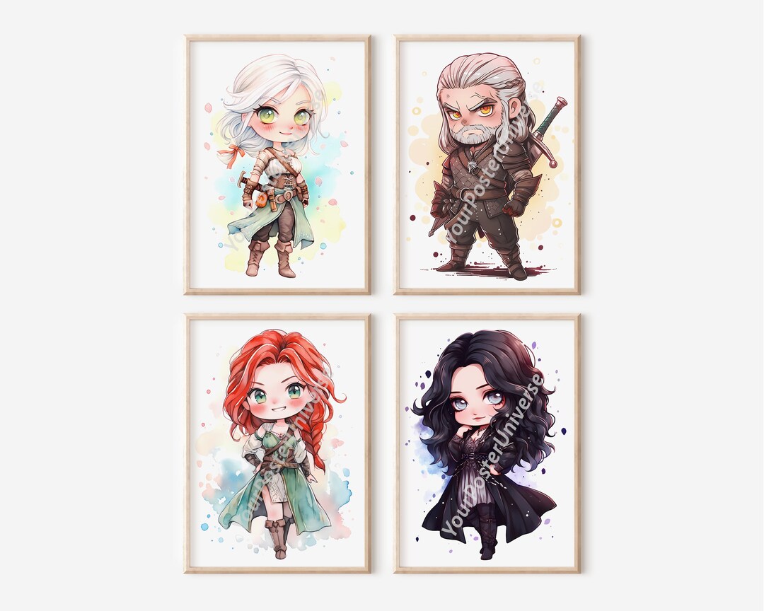 Set of 4 Chibi the Witcher Poster Set - Wall Decor, Gaming Room, Movie ...