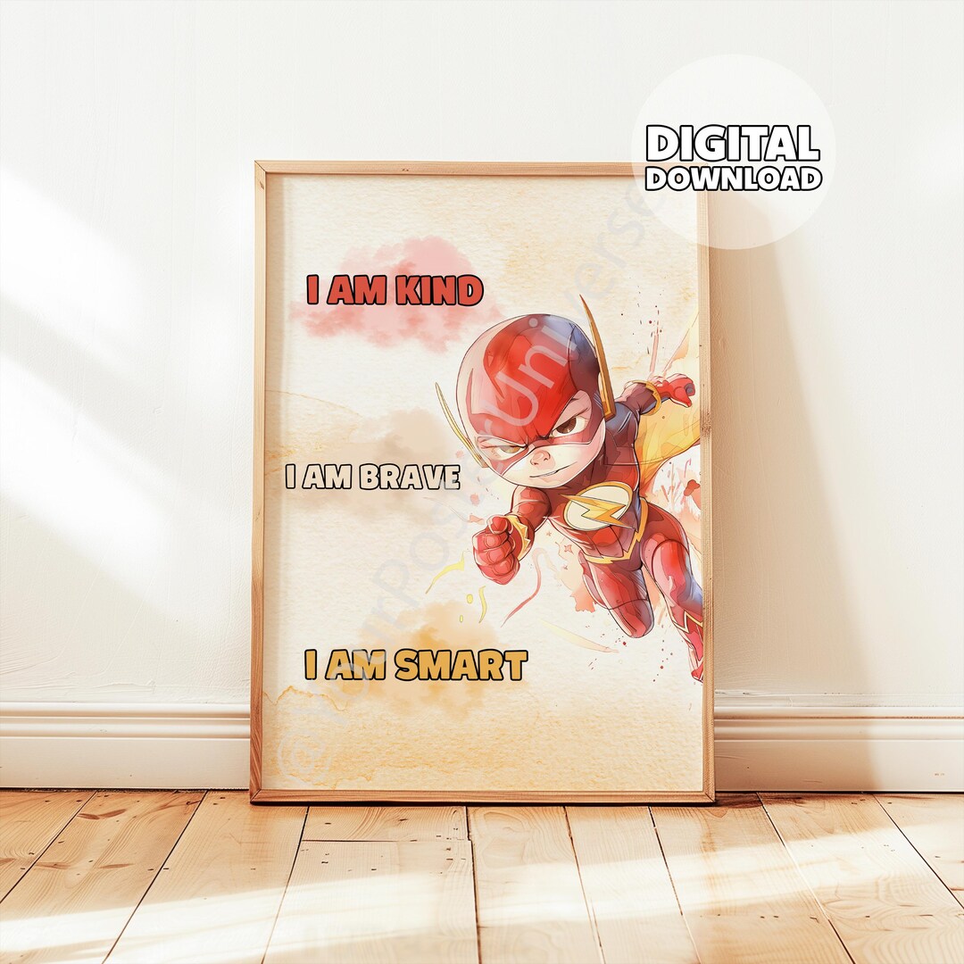 Superhero Affirmation Poster - Watercolor Kids Room Decor, Positive ...