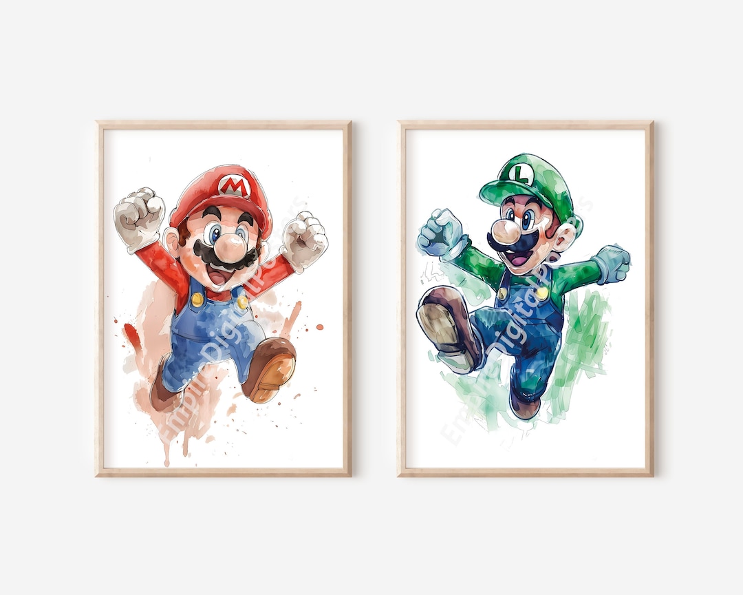 Zeichnung Mario und Luigi Poster - Aquarell Stil, Kinderzimmer Dekor ...