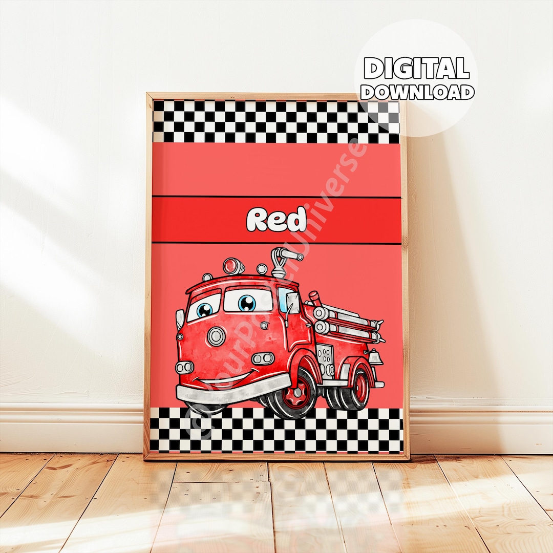 Digital Drawing Car Poster - Nursery Red Car Print, Prints for Kids ...