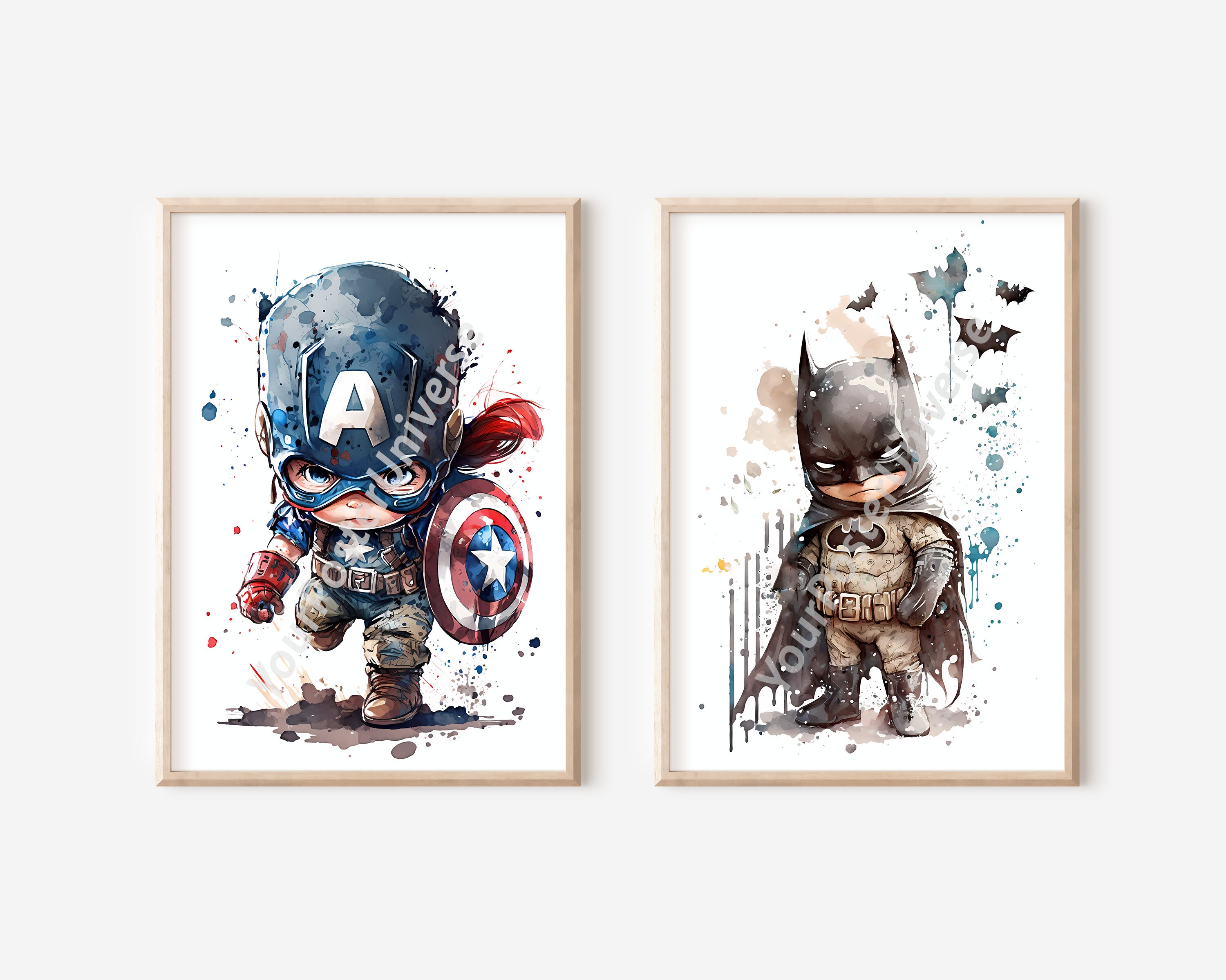Watercolor Realistic Superhero Posters Digital Print, Wall Decor ...