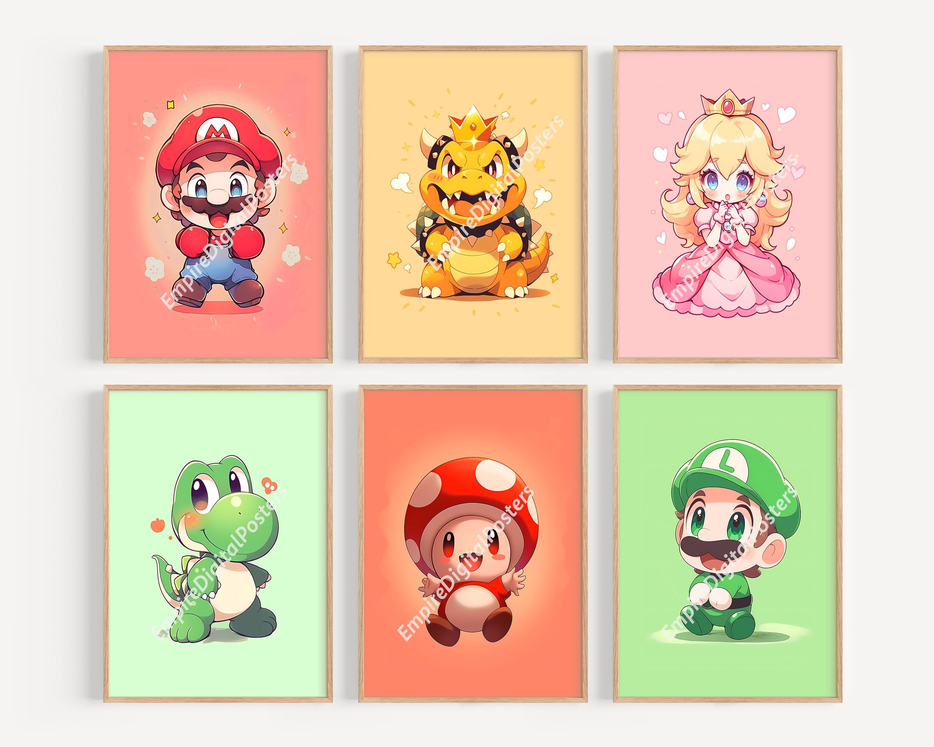 Set of 6 Cute Super Mario Bros Wall Art Nursery Decor, Chibi Super ...