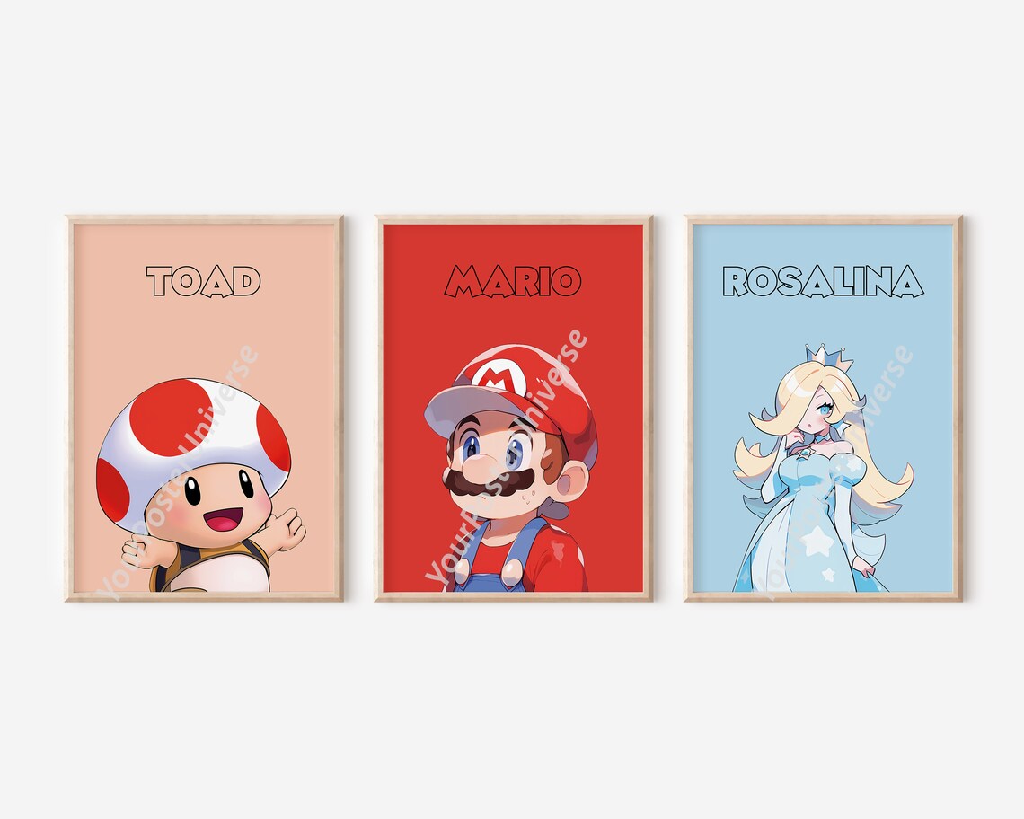 9 Super Mario Bros Wall Art Colorful Posters, Nursery Decor, Kids Room ...