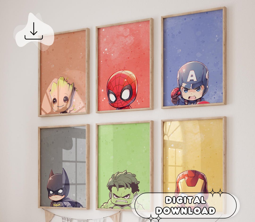 Set of 6 Watercolor Superheros Wall Art - Nursery Prints, Kids Wall ...