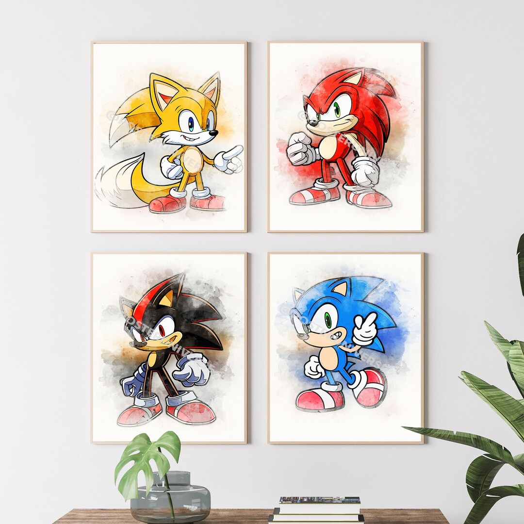 Nursery Watercolor Wall Art - Sonic the Hedgehog, Poster Set, Printable ...