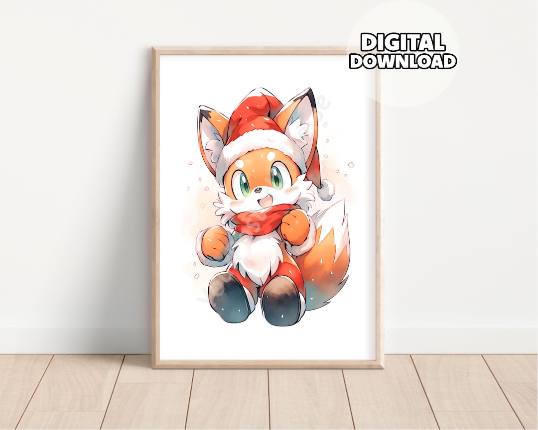 Christmas Tails the Hedgehog Print - Drawing Tails Sonic Poster, Baby ...