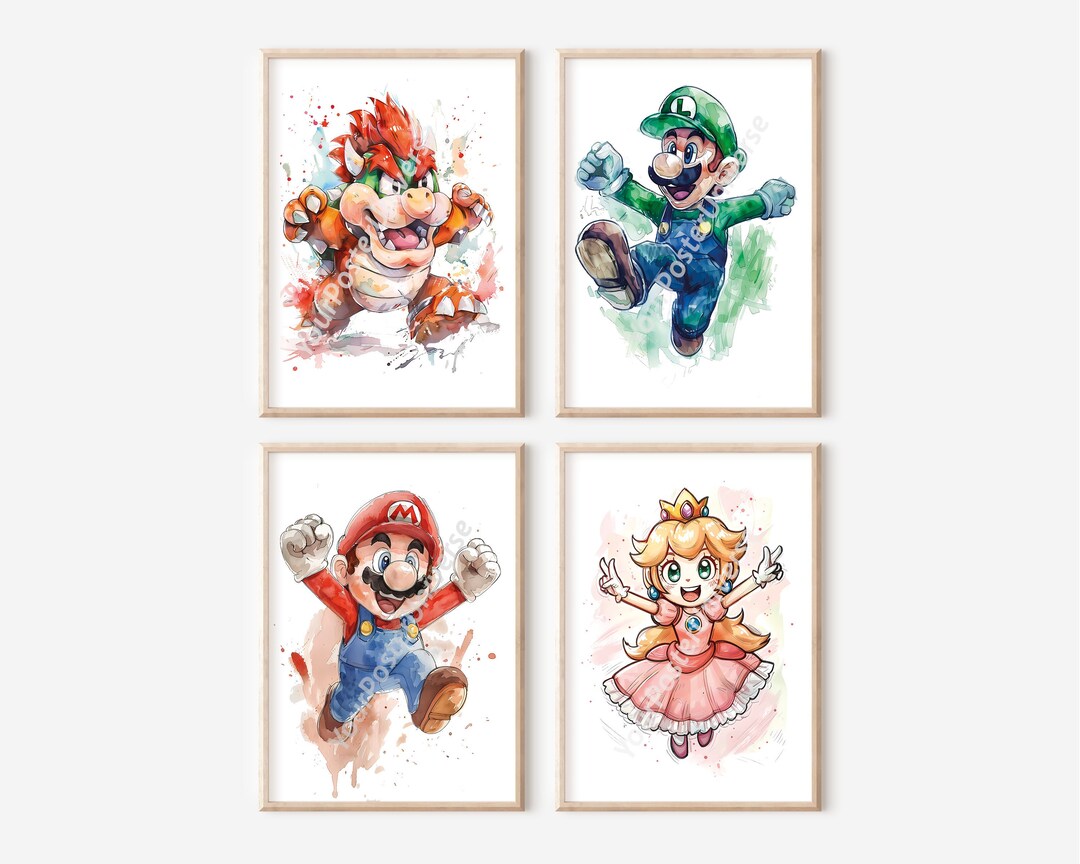 Set of 4 Super Mario Bros Posters - Wall Decor, Prints for Kids, Mario ...