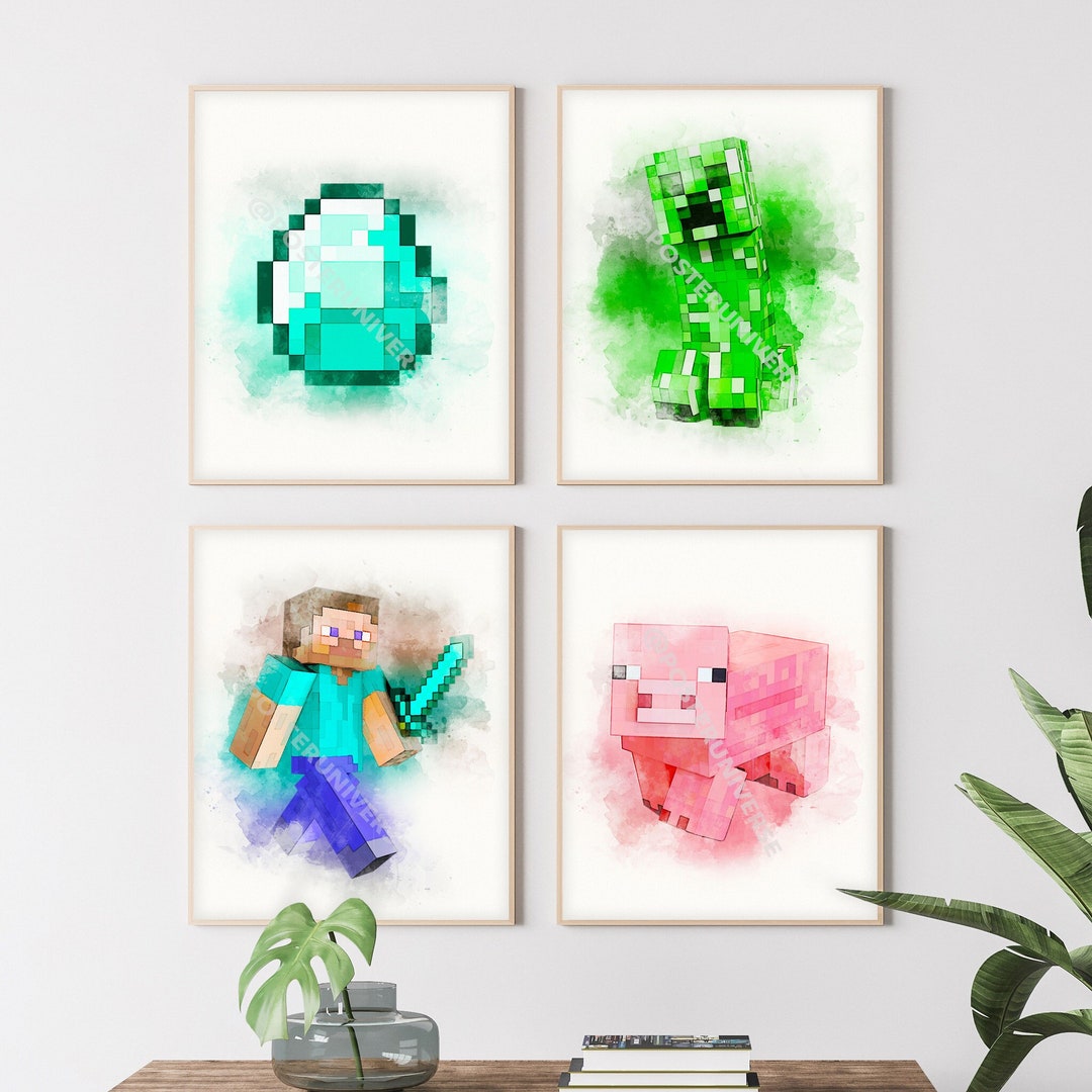 Minecraft Watercolor Poster Set Boys Prints, Gift for Kids, Minecraft ...