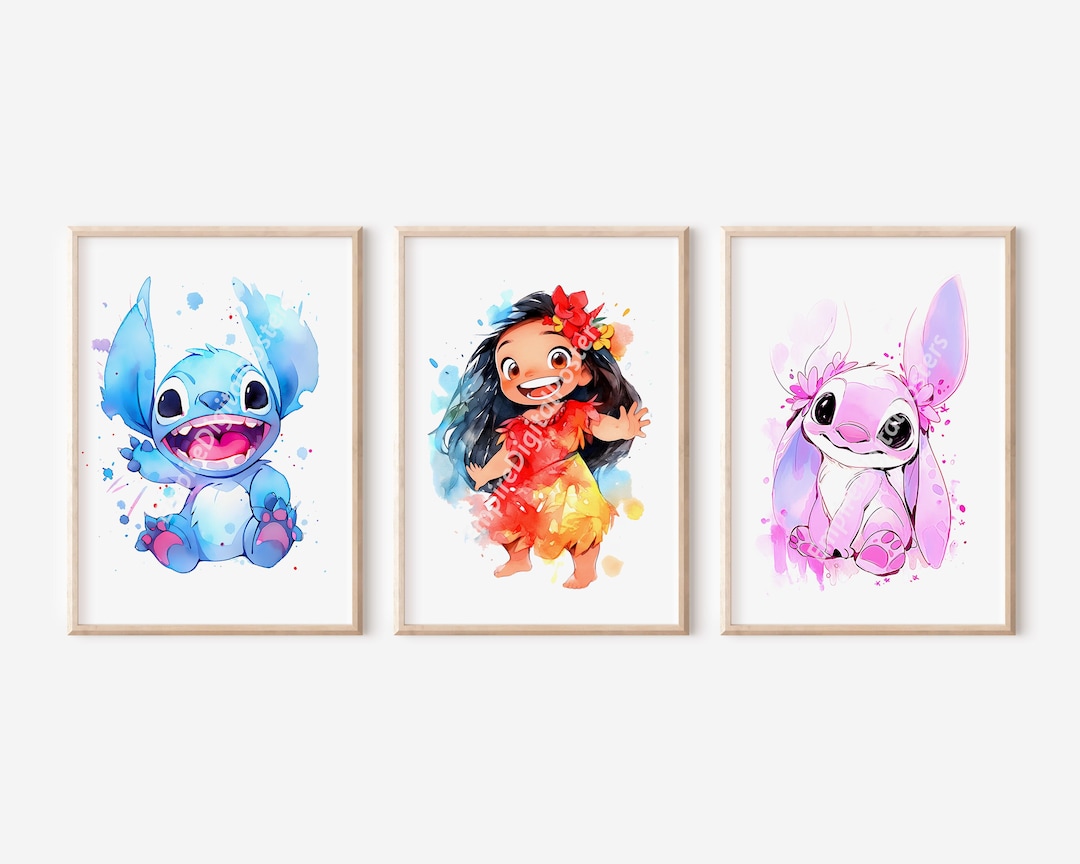 Watercolor Lilo & Stitch Poster - Stitch and Angel, Nursery Decor ...