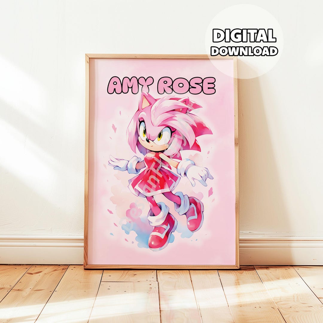 Amy Rose Digital Poster – Printable Sonic Character Wall Art for Kids ...