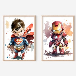 Set of Watercolor Superhero Poster - Superhero Clipart, Nursery Prints ...