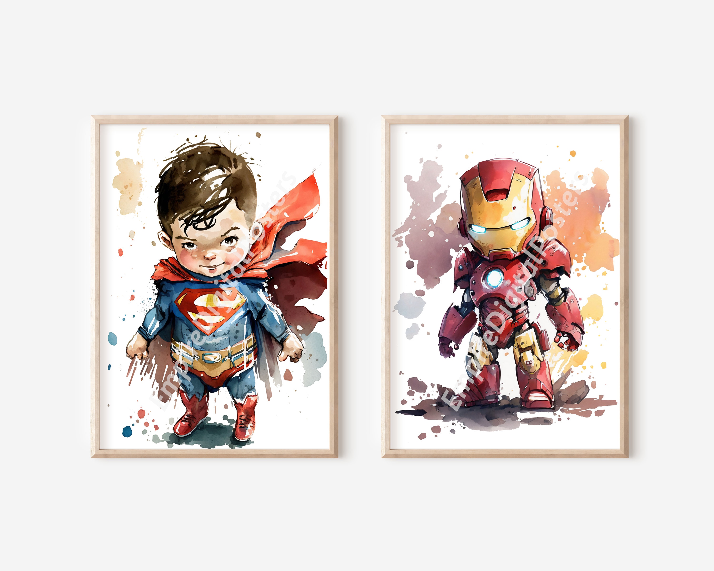 Set of Watercolor Superhero Poster - Superhero Clipart, Nursery Prints ...