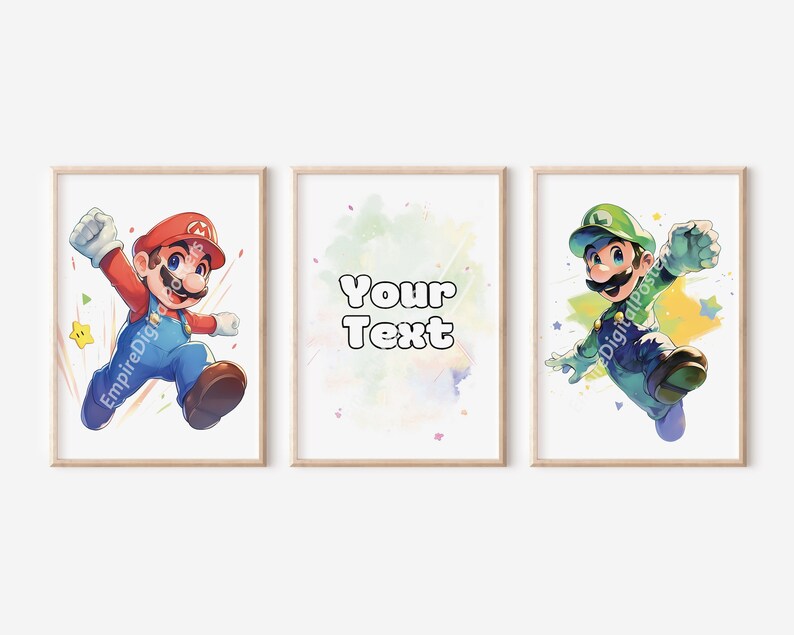 Personalized Mario and Luigi Poster Set Your Name, Gift for Kids ...