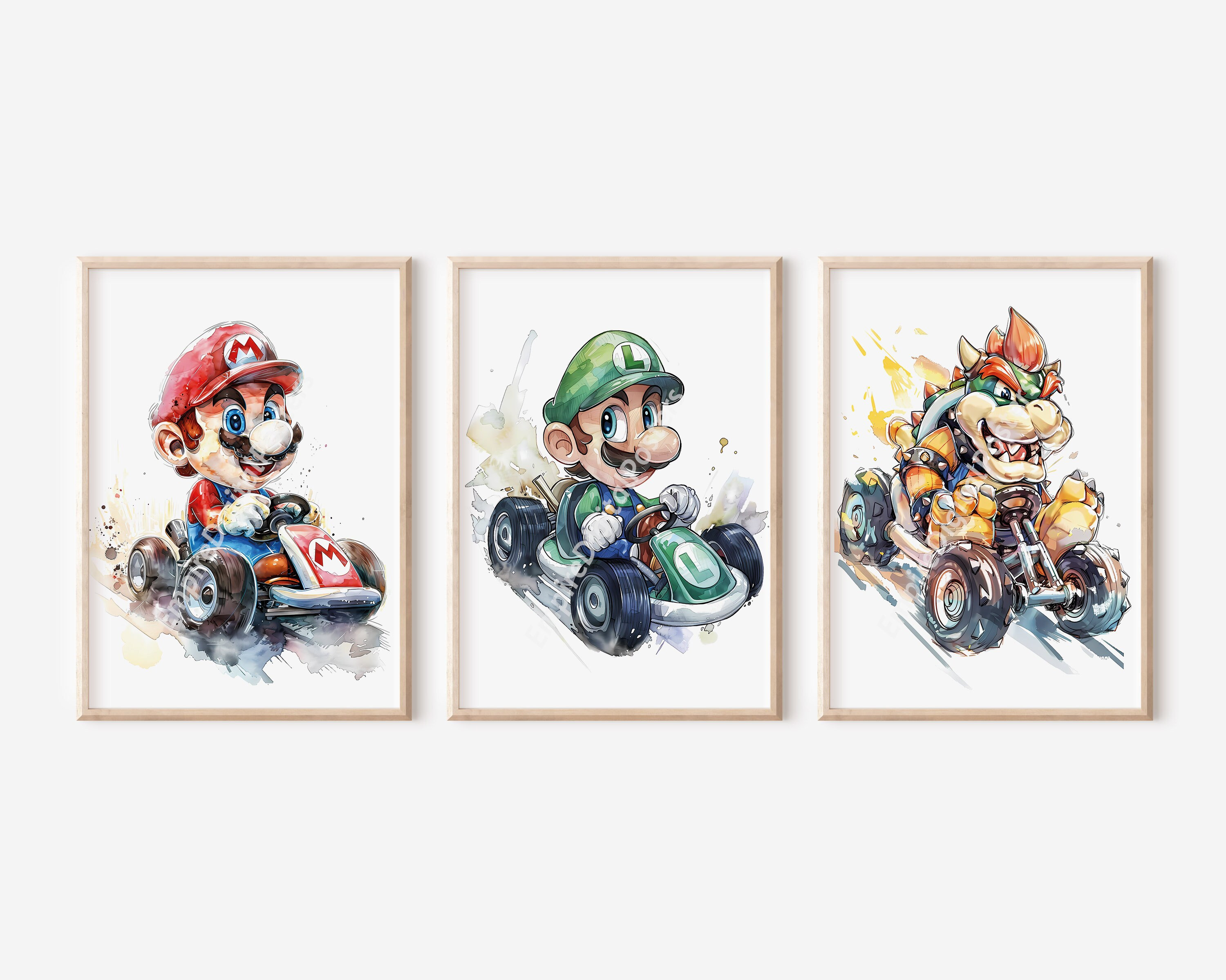 Set Of 3 Mario Kart Posters Nursery Decor Mario And Luigi Bowser