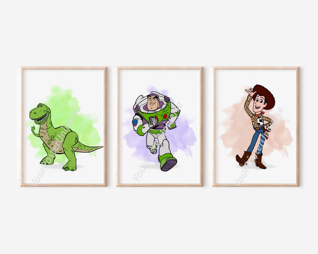 Set of 3 Toy Story Prints - Posters for Kids, Woody, T-rex, Buzz ...