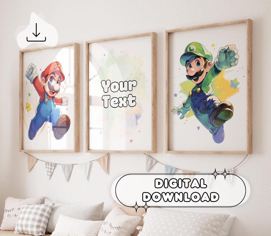 Personalized Mario and Luigi Poster Set - Your Name, Gift for Kids ...