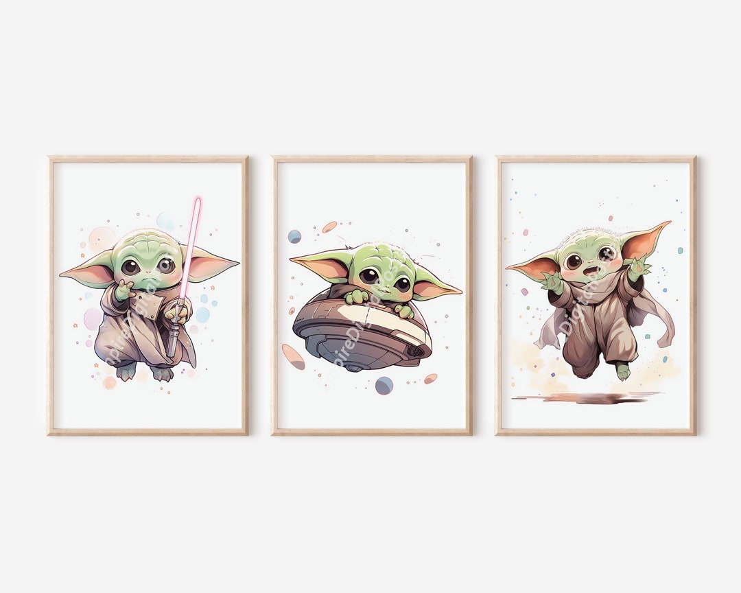 Set of 3 Baby Yoda Posters Digital Print, Wall Art, Nursery Decor ...