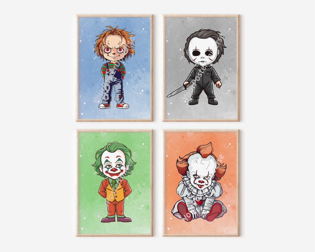 Cute Drawing Horror Characters - Chibi Style, Watercolor Poster ...
