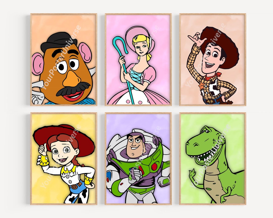 Set of 6 Toy Story Names Prints - Wall Decor for Kids, Playroom Decor ...