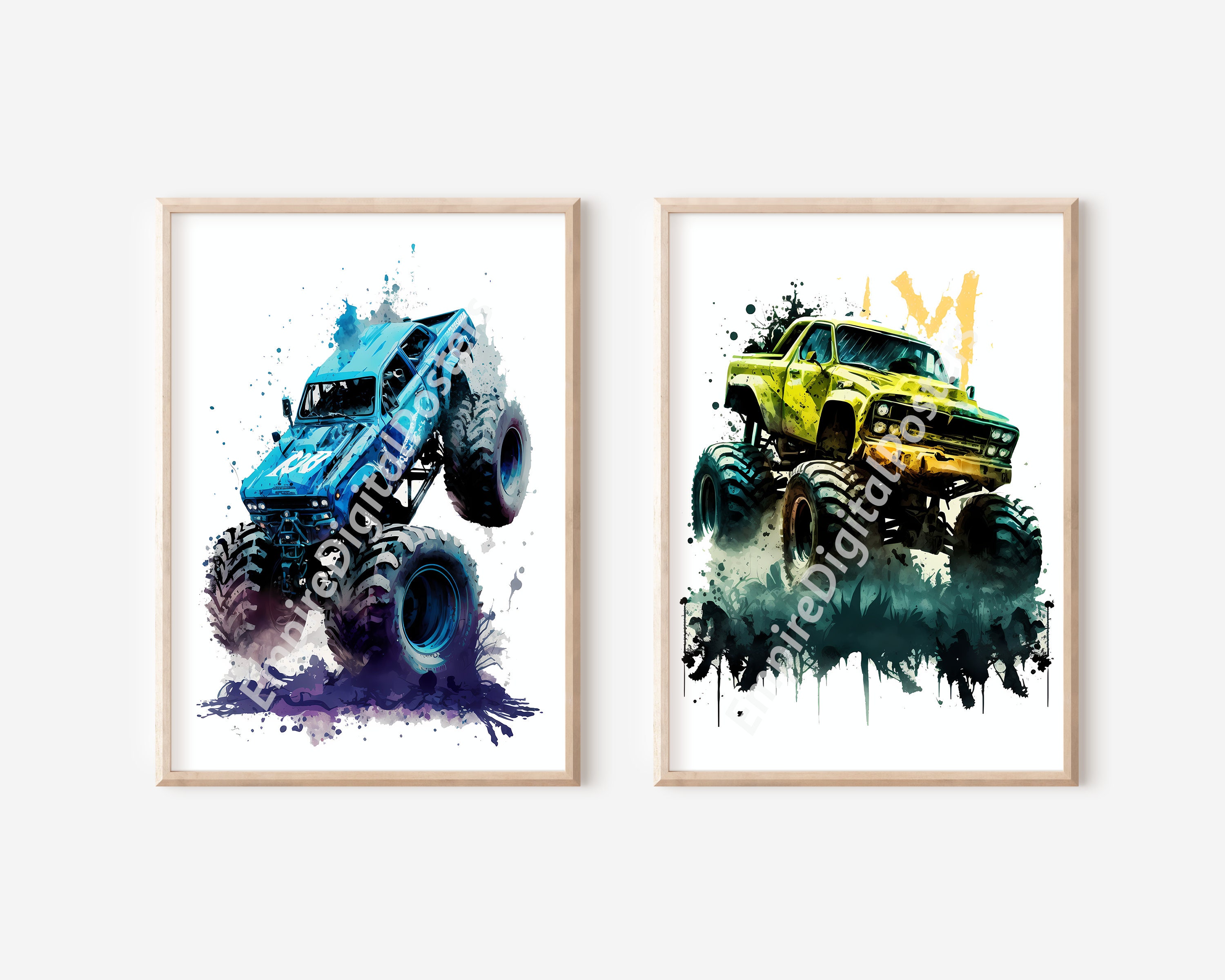 Set of 6 Watercolor Monster Trucks Clipart - Kids Room Decor, Boys ...