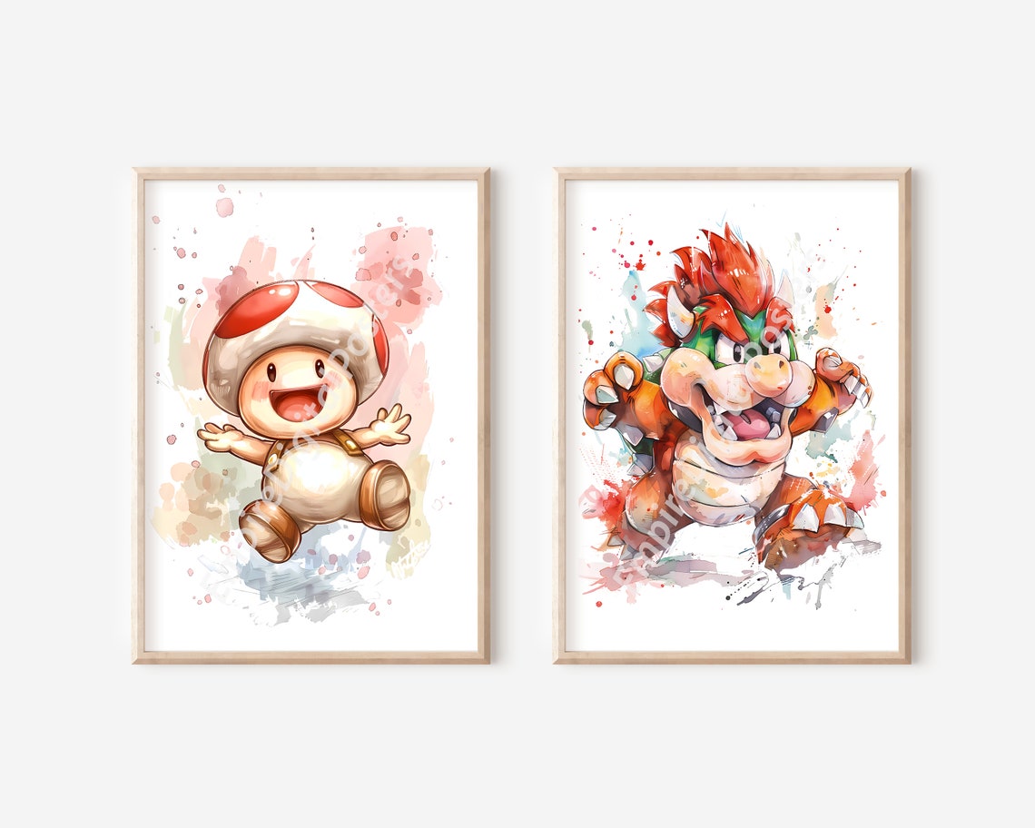 6 Super Mario Posters Watercolor Mario Wall Art, Prints for Kids, Mario ...
