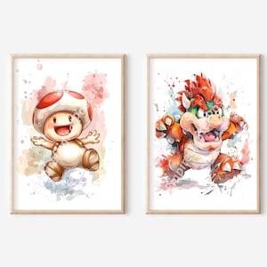 6 Super Mario Posters - Watercolor Mario Wall Art, Prints for Kids ...
