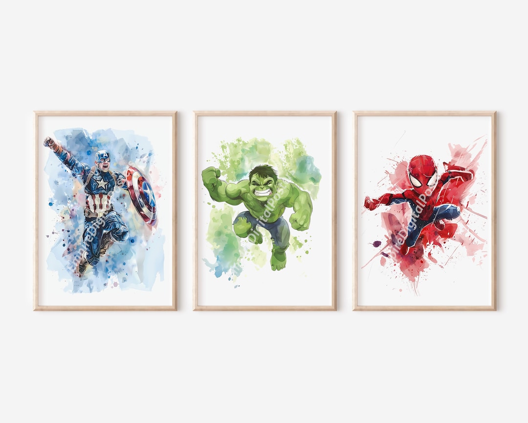 Set of 3 Popular Superheroes Posters - Prints for Kids, Digital ...