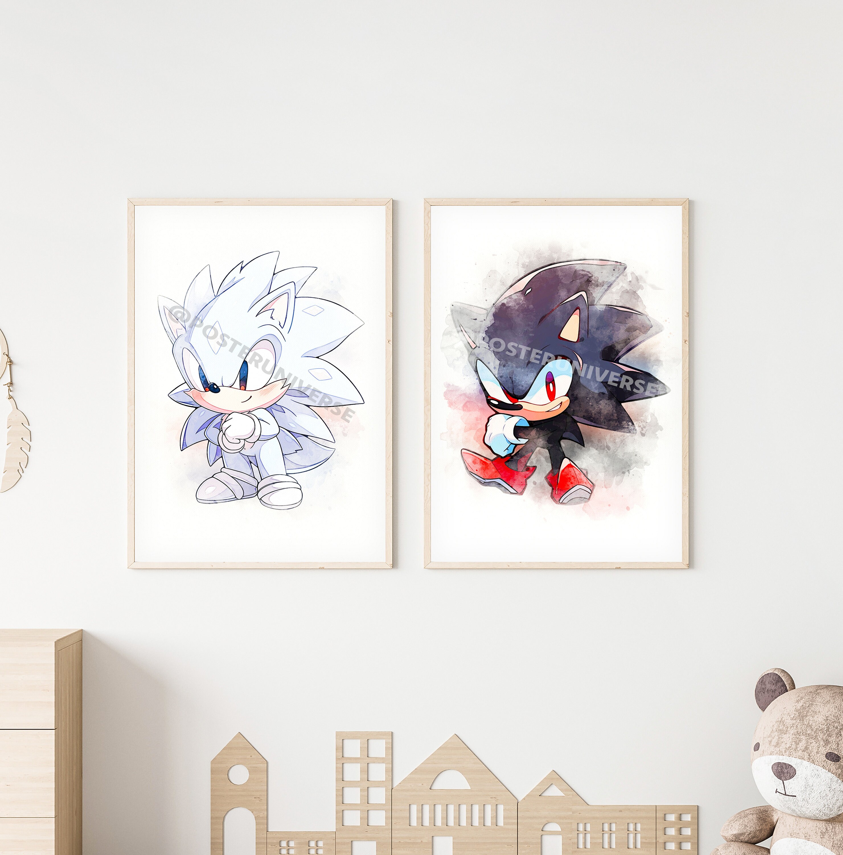 Watercolor Sonic Wall Art - Printable Posters, Wall Decor, Kids Room ...