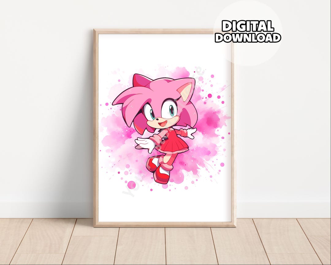 Chibi Amy Rose Poster - Watercolor Painting, Prints for Kids, Playroom ...