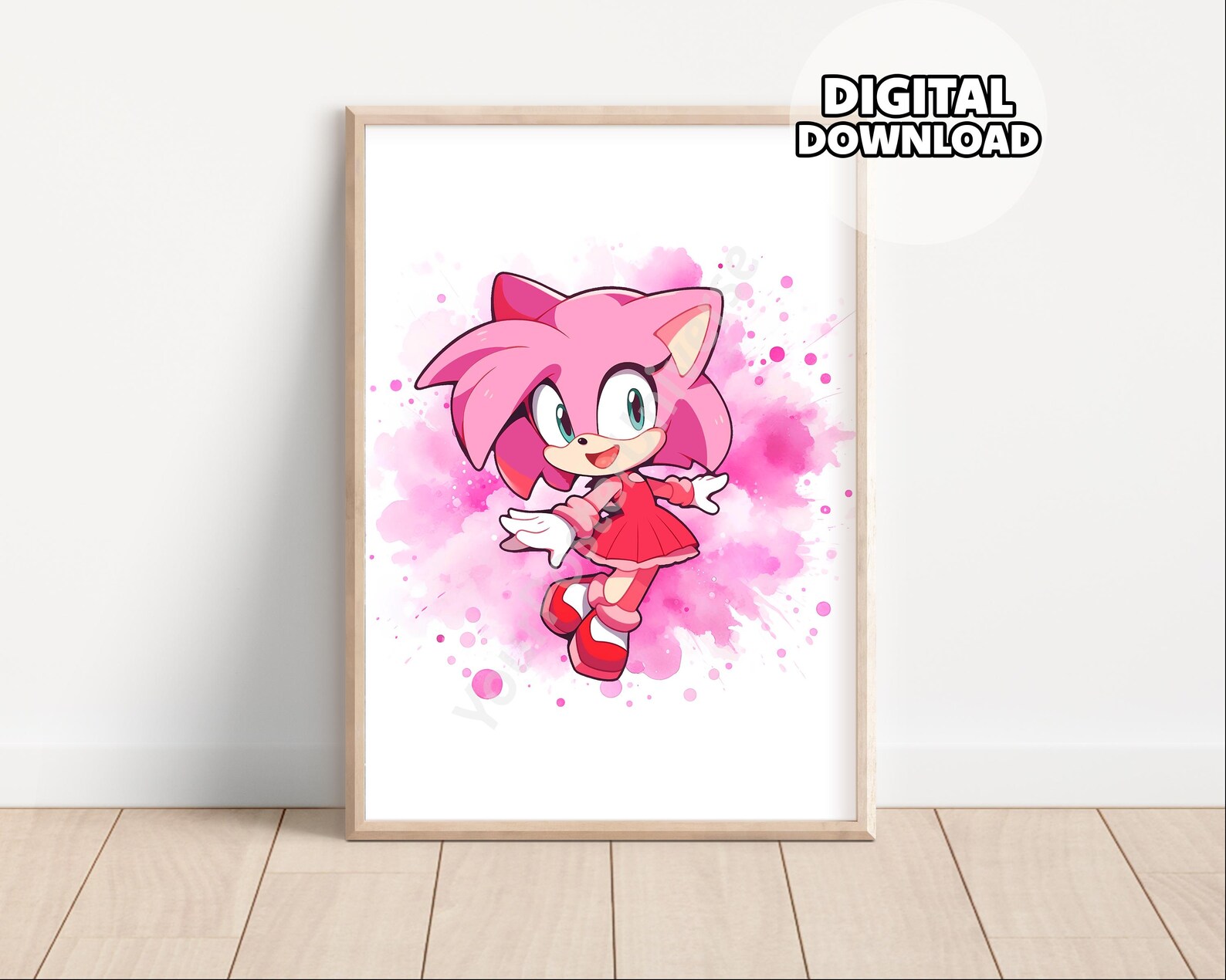 Chibi Amy Rose Poster - Watercolor Painting, Prints for Kids, Playroom ...