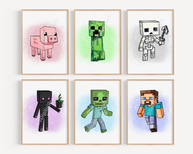 Digital Watercolor Minecraft Drawing Clipart Digital Print, Minecraft ...