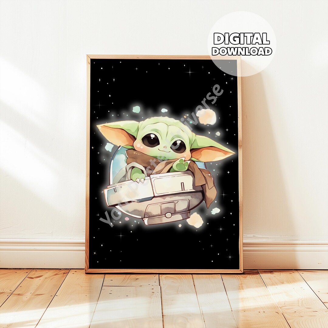Watercolor Space Baby Yoda Poster - Digital Download, Gift for Kids ...