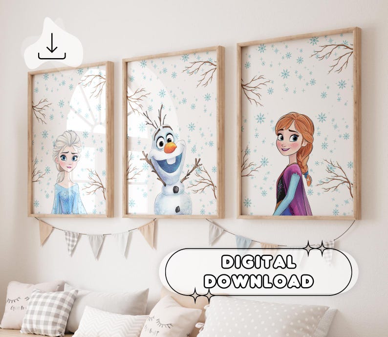 3 Minimalist Frozen Prints - Nursery Decor, Frozen Wall Art, Princess ...