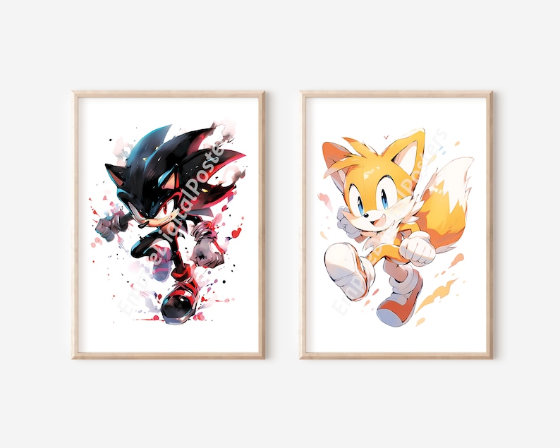 Gentle Watercolor Sonic Poster Set - Digital Print, Kids Room Decor ...