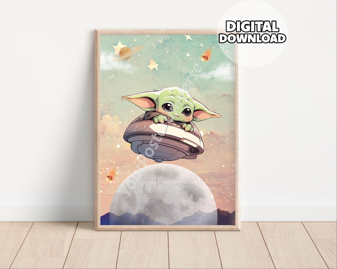 Nursery Space Baby Yoda Poster - Prints for Kids, Star Wars Wall Art ...