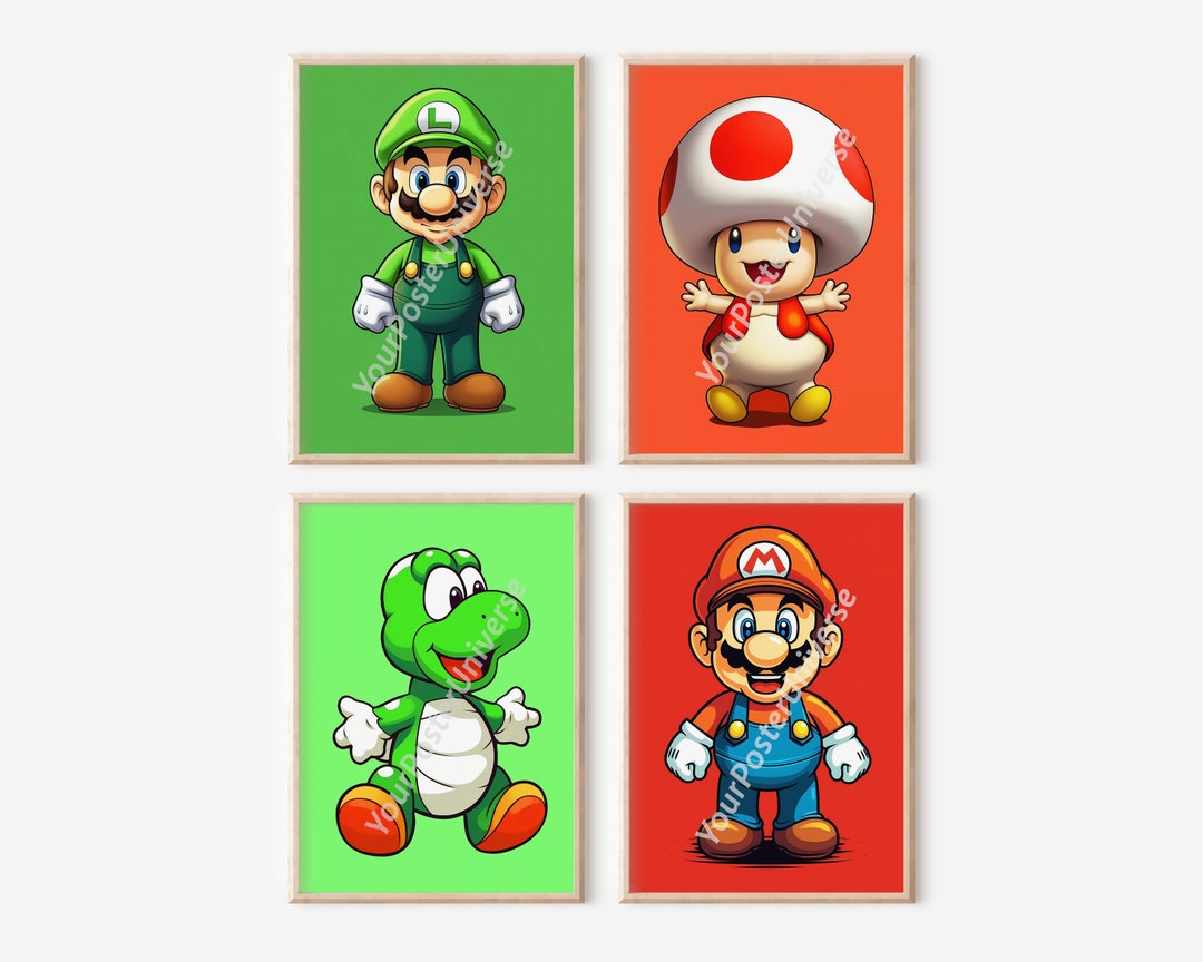 Set of 4 Super Mario Bros Poster - Gaming Room, Gift for Gamer, Mario ...